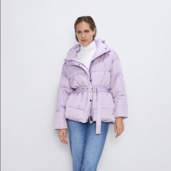 Zara | Jackets & Coats | Zara Lilac Puffer Jacket With Belt Color Of ...